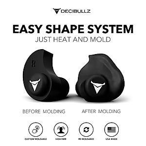 Decibullz 25-Decibel Noise-Reduction Earplugs for Hearing Protection, Custom-Molded Reusable Earplugs for Noise Sensitivity & Flights, Black