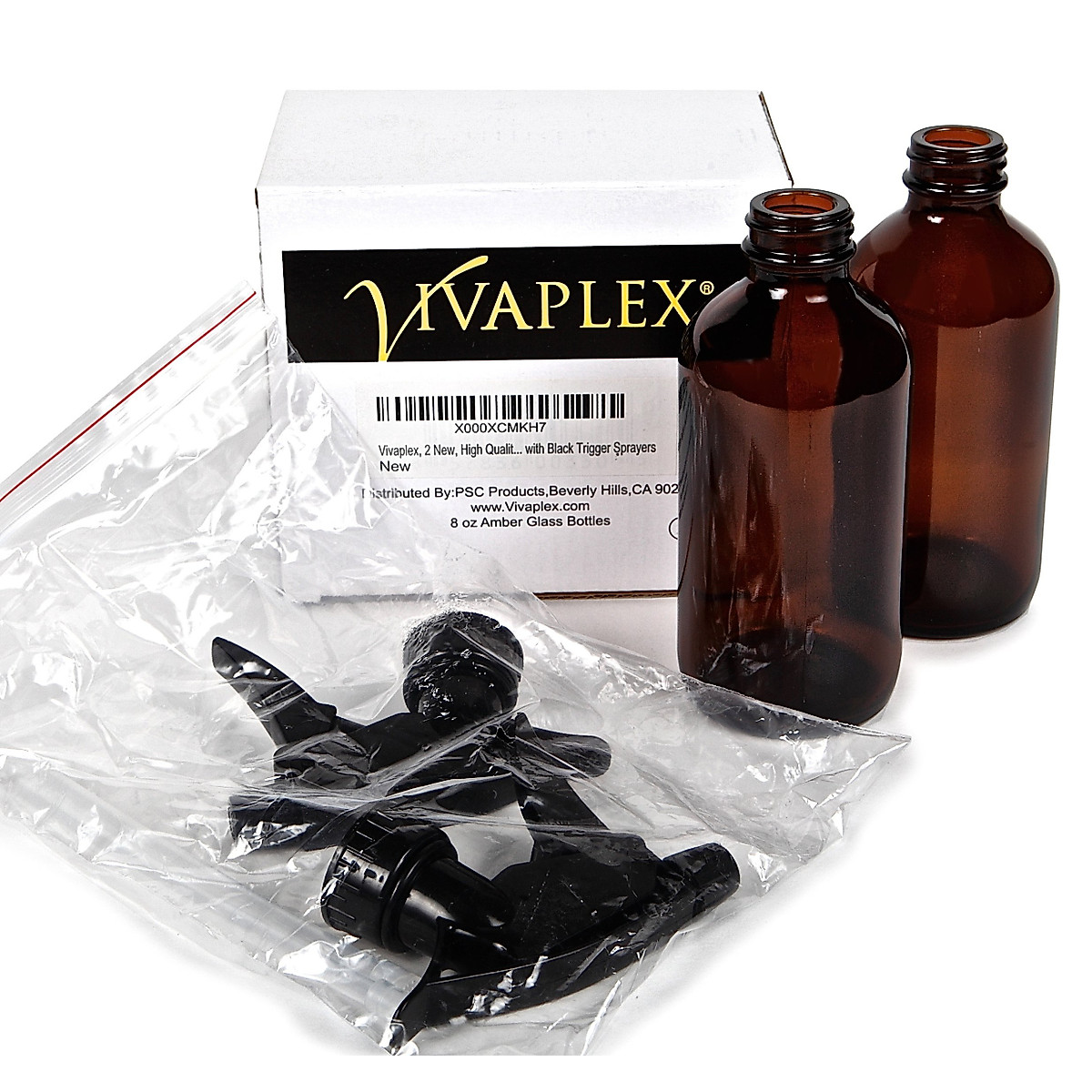 Vivaplex, 2, Large, 8 oz, Empty, Amber Glass Spray Bottles with Black Trigger Sprayers
