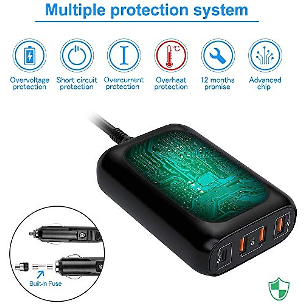 USB C Car Fast Charger, FEEYOO 119W Type C Car Charger Adapter, 4 Ports QC 3.0 PD 3.0 Fast Charging Car Phone Charger Adapter, Compatible with Laptop,Samsung, Android,iPhone,iPad, MacBook,Google Pixel