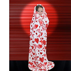 Valentine Throw Blanket: Boho Hearts with Modern Contemporary and Traditional Designed Red and White Hearts, Microfiber Fleece Velour, Accent for Couch Sofa Chair Bed or Dorm (Boho Hearts)
