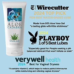 Aloe Cadabra Natural Water Based Personal Lubricant and Vaginal Moisturizer, Organic Aloe Lube for Men, Women and Couples, Non-Staining, pH Balanced (Unscented 5.5 Ounces, 1 Pack)