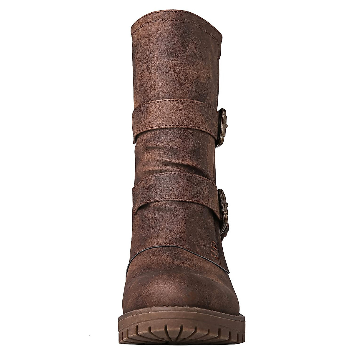 GLOBALWIN Women's Biker Boots Lace up Mid Calf Motorcycle Fashion Festival Boots Combat Riding Military Boots for Women Brown Size 7