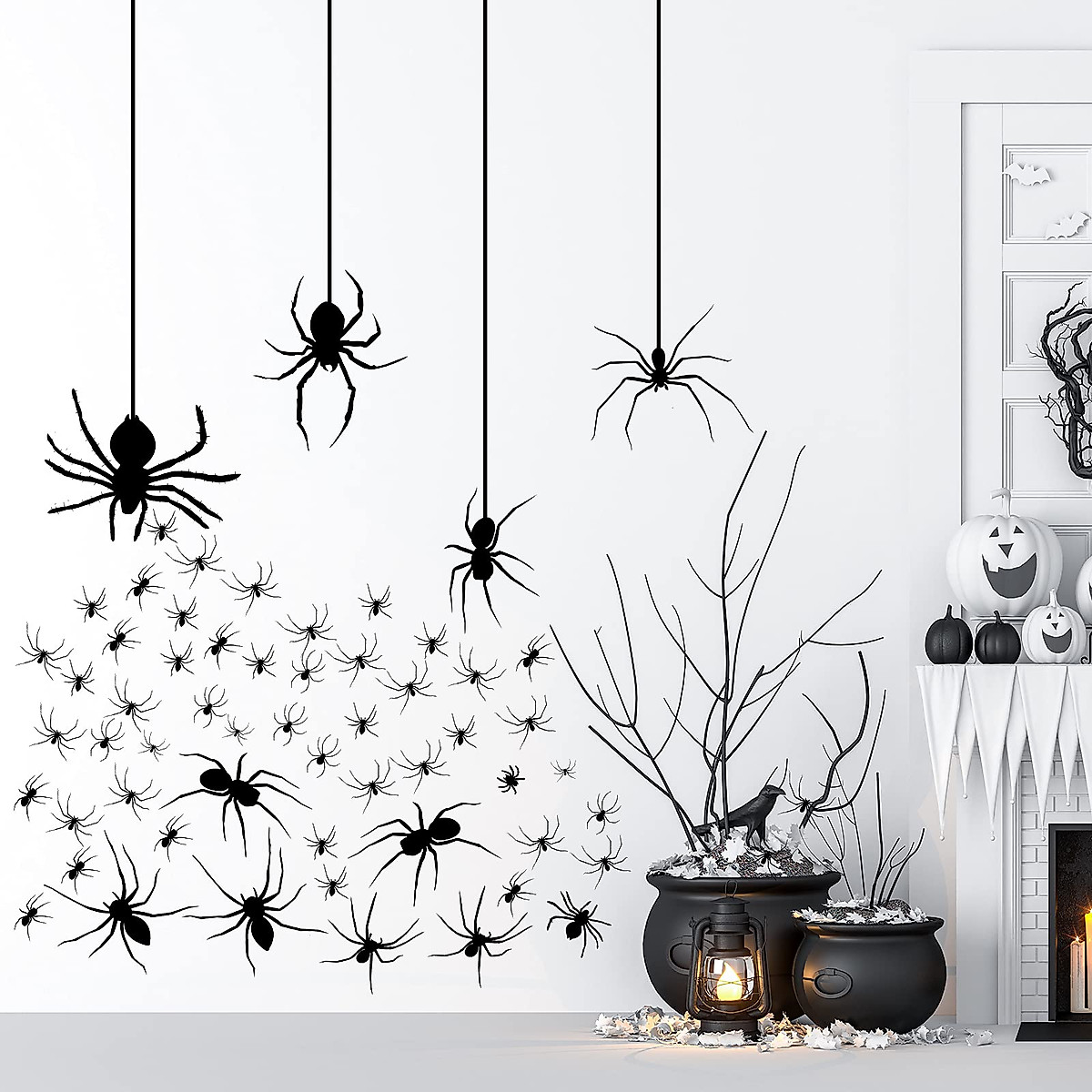 Thenshop 209 Pieces/4 Sheets Halloween Spider Stickers Large Spider Stickers Spider Style Wall Decal Removable Scary Spider Stickers Halloween Wall Clings for Halloween Party Wall Home Room Decors