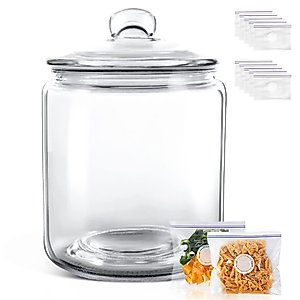 Masthome Large Glass Jar,1 Gallon Glass Jar with Lid, Airtight,Dishwasher Safe,Wide Mouth Glass Storage Canister for Pasta,Flour,Nuts,Cookies,& More-Send 15 Food Storage Bags