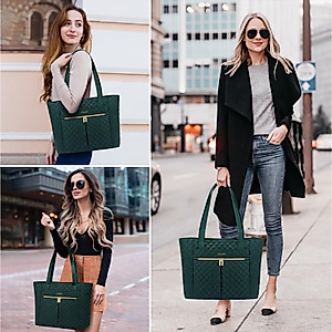 LOVEVOOK Women's 15.6 inch Diamond Quilted Work Tote Bags, Stylish Travel Tote Bag Laptop Purse Briefcase Handbag with Clutch Purse, Dark Green