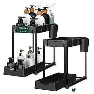 Glotoch Express 2PC Premium Under Sink Organizers and Storage, Pull Out Undersink Bathroom Organizer for Organization and Storage for Kitchen, Bathroom, Pantry, Black