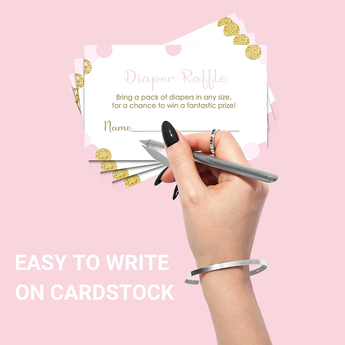 Pink and Gold Diaper Raffle Tickets, Girls Baby Shower Games for Prizes, Baby Shower Diaper Raffle Invitation Insert Cards, 25 Pack