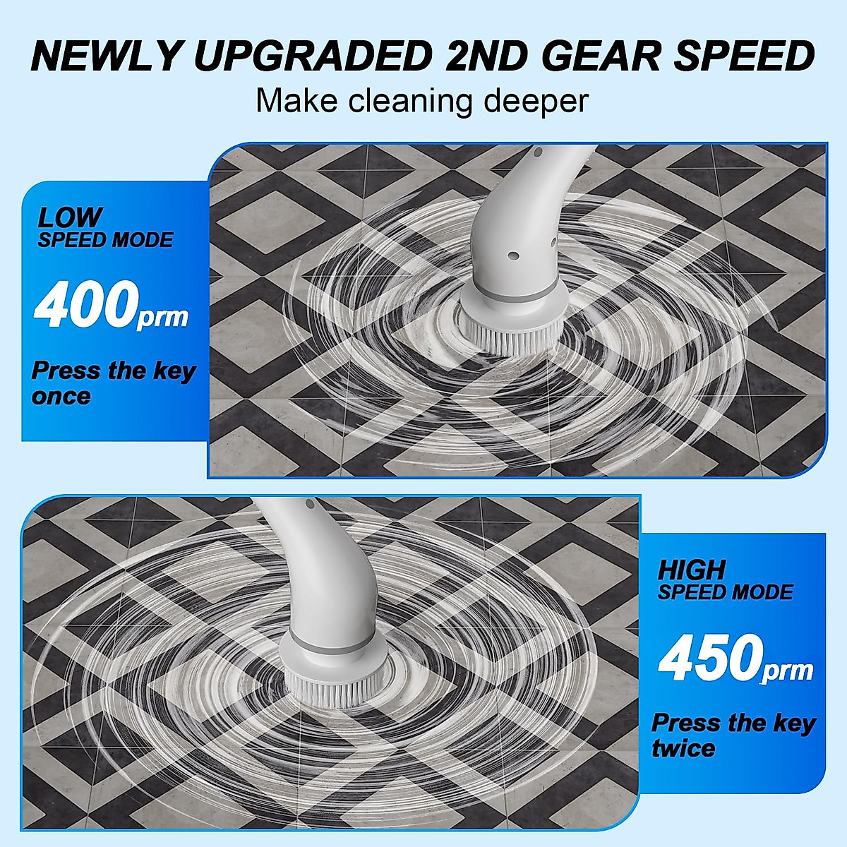 SZFIXEZ Electric Spin Scrubber, Shower Cleaning Brush, 2 Adjustable Speeds Cordless Power Spinning Cleaner Brush with 8 Replaceable Brush Heads for Tile, Tub, Sink, Wall, Bathroom SXT-160