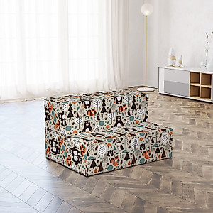 Ambesonne Cartoon Foldable Mattress, Forest Animals and Botany, 74.8" x 35.4", Grey Yellow Multicolor