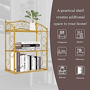 YADOOLIFE Metal Wire Wall Shelf Unit, 3-Tier Wall Mounted Gold Floating Shelves with Liners, Hanging/Standing Storage Shelving Rack for Pantry Bathroom Office Home Organization