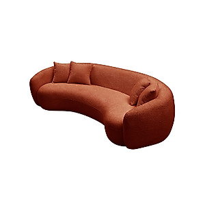 102" Teddy Fleece Boucle Sofa Modern Half Moon Comfy Sectional Leisure Couch, Beautiful Freestanding Curved Sofa & Couch for Living Room, Professionally Upholstery Perfect Shape, Orange 5 Seaters