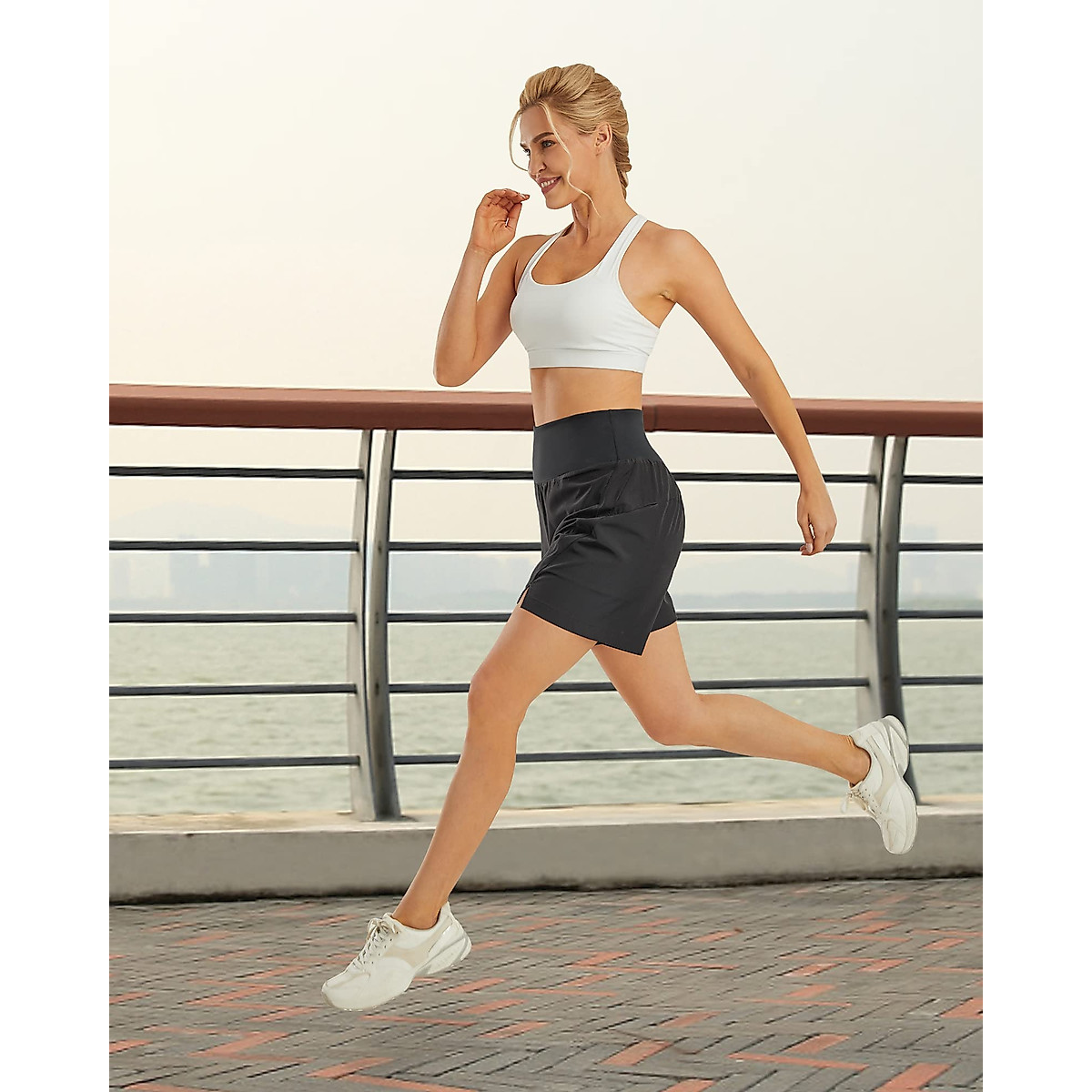 G4Free Athletic Running Shorts for Women Lightweight Quick Dry Workout Gym Shorts with Pockets 5" (Black, XXL)