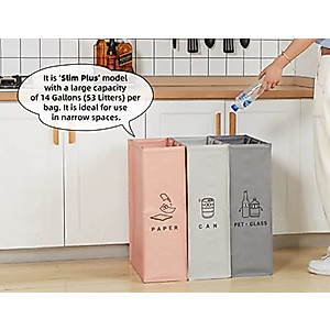 ECOWAN LIVING Recycle Bin, Trash Bin, Recycling Bins for Kitchen Home, Recyclable Waste Trash Sorting Organizer, Reusable Waterproof Compartment Container, Pack of 3 Bags