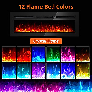 Electric Fireplace,50 inch Wall Mounted Electric Fireplace, Remote Control with Timer,Touch Screen,Adjustable Flame Color and Speed,750W/1500W