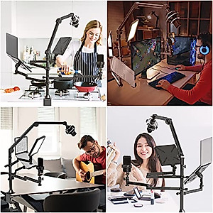 Home Stream Camera Desk Mount - LS21 Desktop Overhead Camera Mount Flexible Microphone Boom Arm + Laptop Stand Mount + 2 Extension Magic Arm for Webcam DSLR Ring Light Laptop Mic