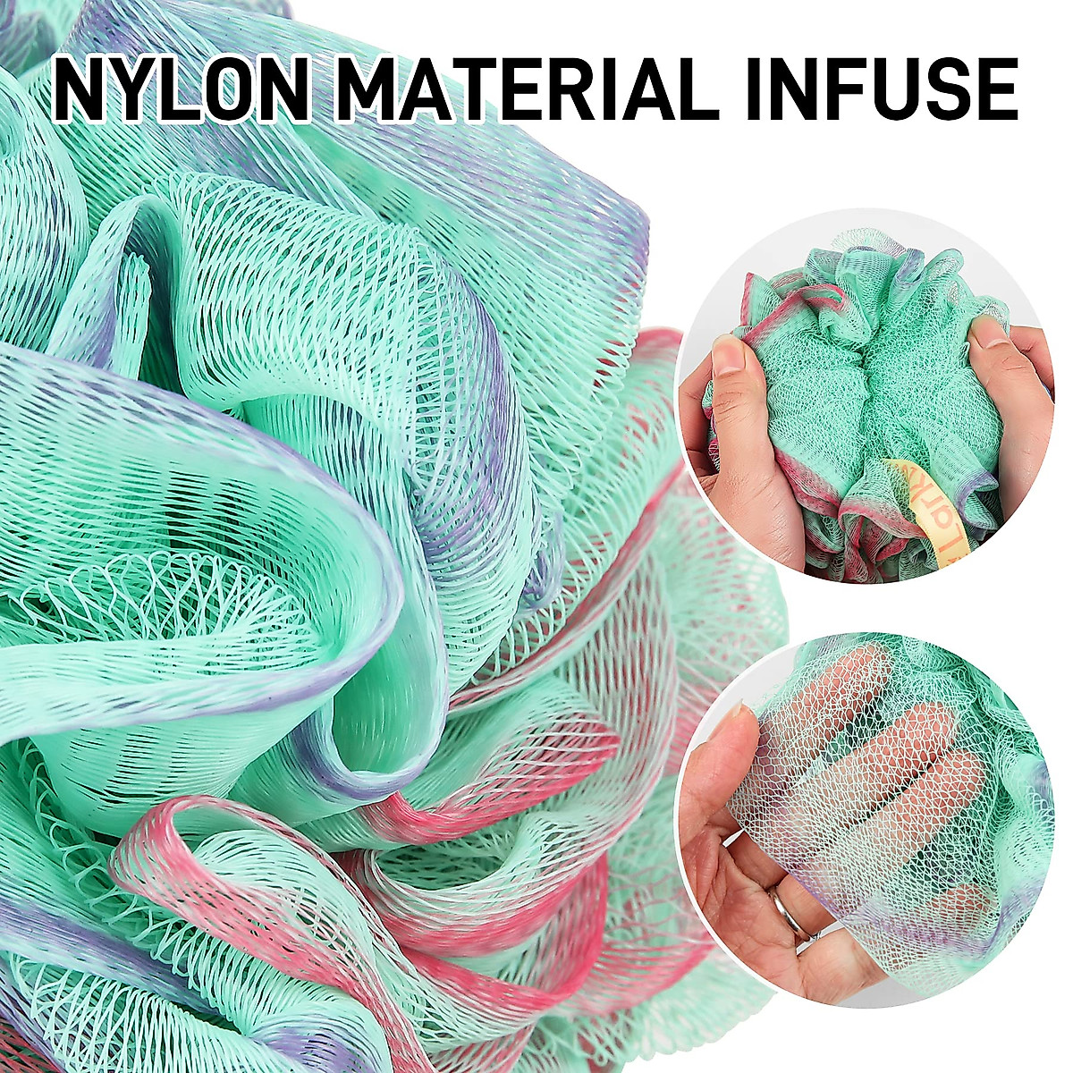 Shower Loofah Bath Sponge 75g - 4 Pack Large Soft Nylon Mesh Puff for Body Wash, Loofah Shower Exfoliating Scrubber Pouf for Women and Men, Full Cleanse, Beauty Bathing Accessories