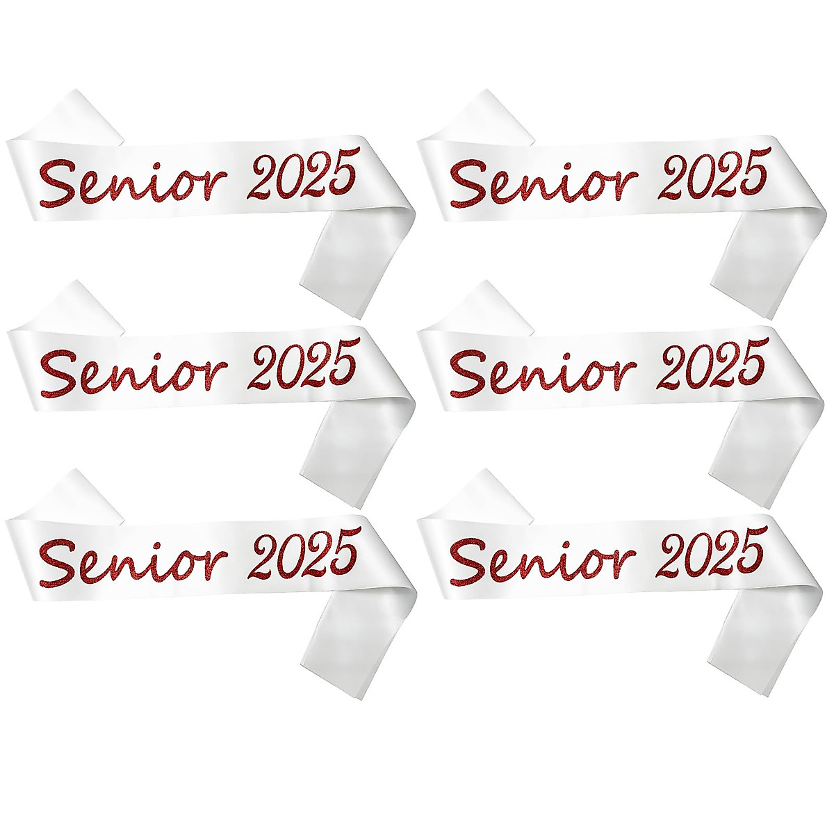 Ashaqshnglee Senior Sash 2025, 6 Pack White Senior 2025 Satin Sashes with Red Glitter Letters Graduation Sash Finally Graduated Senior Cheer Sash Party Supplies