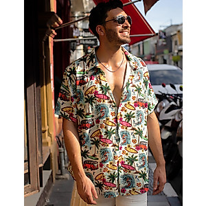 Yoimira Hawaiian Shirts for Men, Print Mens Casual Short Sleeve Button Down Shirts Floral Aloha Beach Shirt Beige