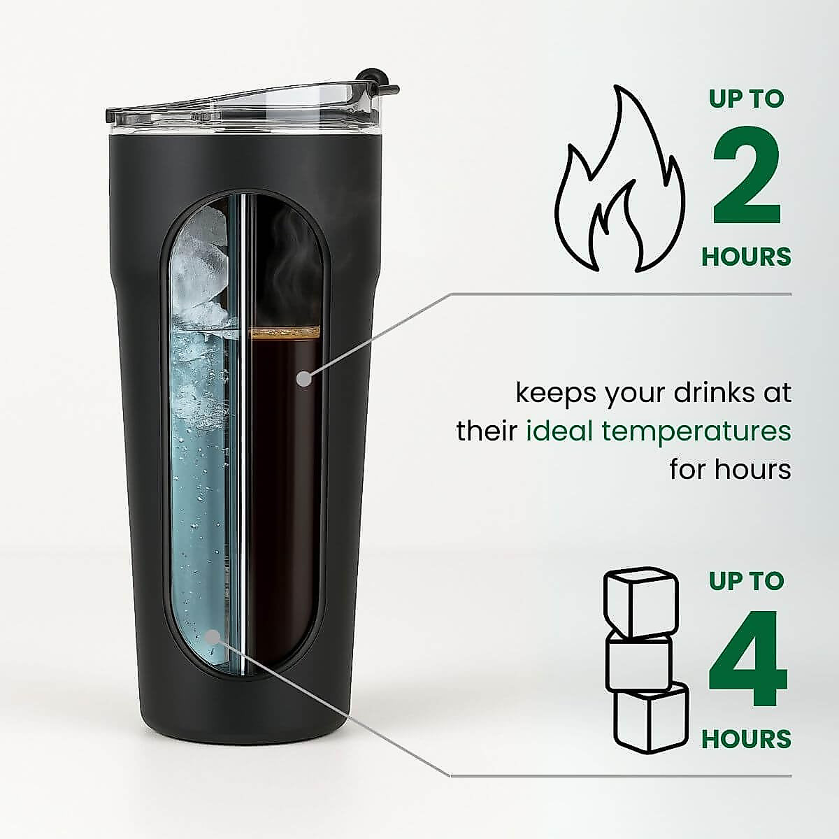 2-in-1 Hot & Cold Vacuum Insulated 30oz Tumblers, Stainless Steel Dual Chamber, Leak-Proof, BPA-Free, Fits Cup Holder, Travel Coffee Mug, Split Cup, 2 Drink, 2 Sides, Coffee & Water (Sandy Silver)