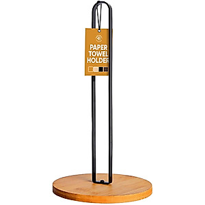 Paper Towel Holder - Wooden Paper Towel Holder with Non-Slip Wood Base, Minimalistic Modern Style, Countertop Paper Towel Holder, Black Paper Towels Holder, Paper Towel Stand for Kitchen, Home, Office