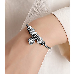 RIMAYZI 14K Gold Plated Charm Bracelet for Women, Women's Charm Symbol Bracelets, Gifts for Mother's Day, Mom, Her, Wife (Platinum Heart)