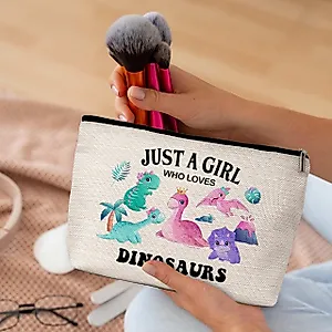 Cute Dinosaur Gifts Makeup Bag, Funny Dinosaur Gifts for Girls Women, Just A Girl Who Loves Dinosaurs, Birthday Christmas Gift for Her Bestie Friends Daughter Sister Animal Lover-A04