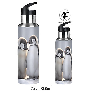 STAYTOP Stainless Steel Vacuum Insulated Portable Insulation Cup, Leak-Proof Sports Bottle Coffee Travel Mug with Straw, Suitable for Students and Kids, Men, Women-Cute Penguin