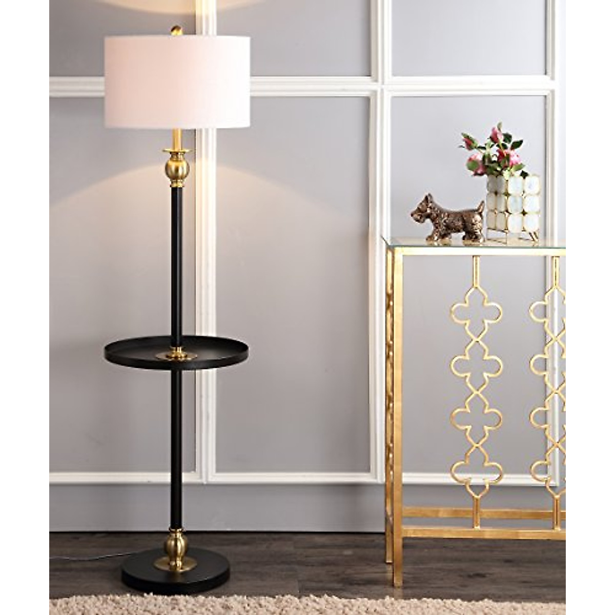 JONATHAN Y JYL3002A Evans 61" Metal LED End Table Floor Lamp, Modern, Contemporary, Traditional, Glam, Elegant, Office, Living Room, Family Room, Dining Room, Bedroom, Hallway, Foyer, Black/Brass