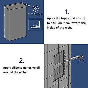 DAYONE Matte Black Shower Niche 12" X 24" NO Tile Needed , Stainless Steel Rectangular Bathroom Wall Soap Niche, Alcove Douche De niche Salle De Bain, Double Shelf Shower or Tub Storage Organizer Nook Insert