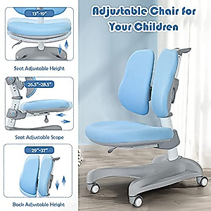 Costzon Kids Chair, Adjustable Height Student Chair w/Sit-Brake Casters, Lumbar Support, Seat Depth Adjustable, Home School Ergonomic Computer Chair for 3-18 Years Old, Kids Desk Chair (Blue)