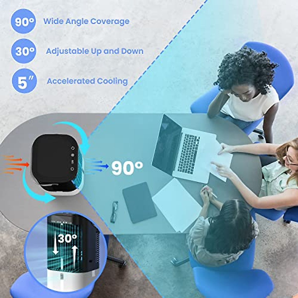 Portable Air Conditioners Fan - Mini AC & Air Cooler Fan with 2 Cool Mist & 3 Speeds, 7 Night Light & Timer - Personal Table Air Conditioners Fan with Humidifier for Office, RV, Camping, Dorm Room