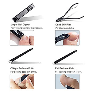 FIXBODY Manicure Pedicure Set - Nail Clippers Toenail Clippers Kit Includes Cuticle Remover with Black Leather Travel Case, Gift for Men and Women, Set of 15