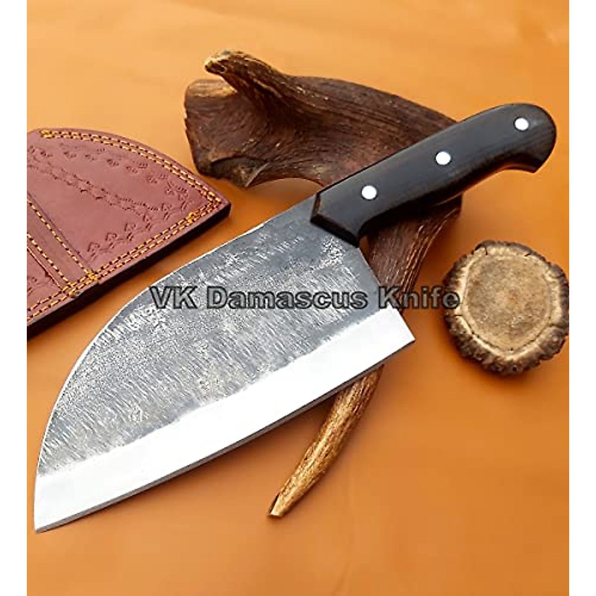 Custom Handmade Cleaver I Serbian Chef knife I Chopper I Outdoor Cooking Knife with Horizontal Carry Sheath G10 Handle 13 inches 2185