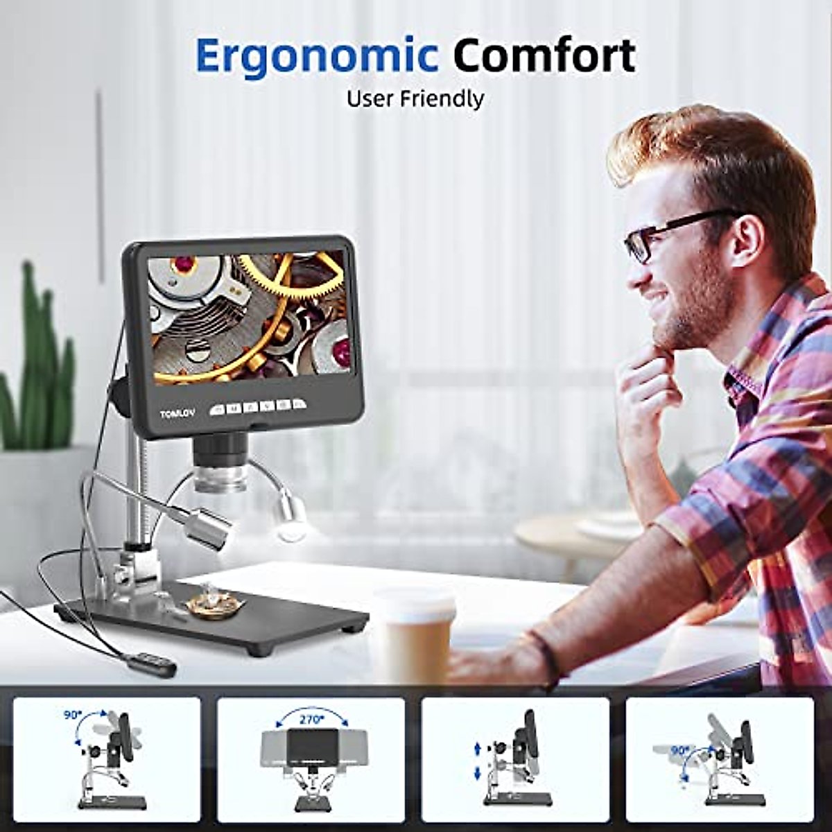 TOMLOV DM401 2K Digital Microscope 1200x, HDMI LCD Microscope with Screen, Extension Tube Included for Entire Coin View,24MP Soldering Microscope with Lights,Windows/iOS Compatible