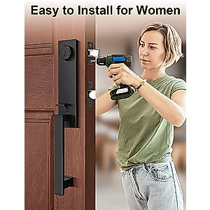 Tinewa Full Escutcheon HandleSet Front Door Entry Handle and Deadbolt Lock Set Slim Square Single Cylinder Deadbolt and Lever Heavy Duty – Matte Black Finish