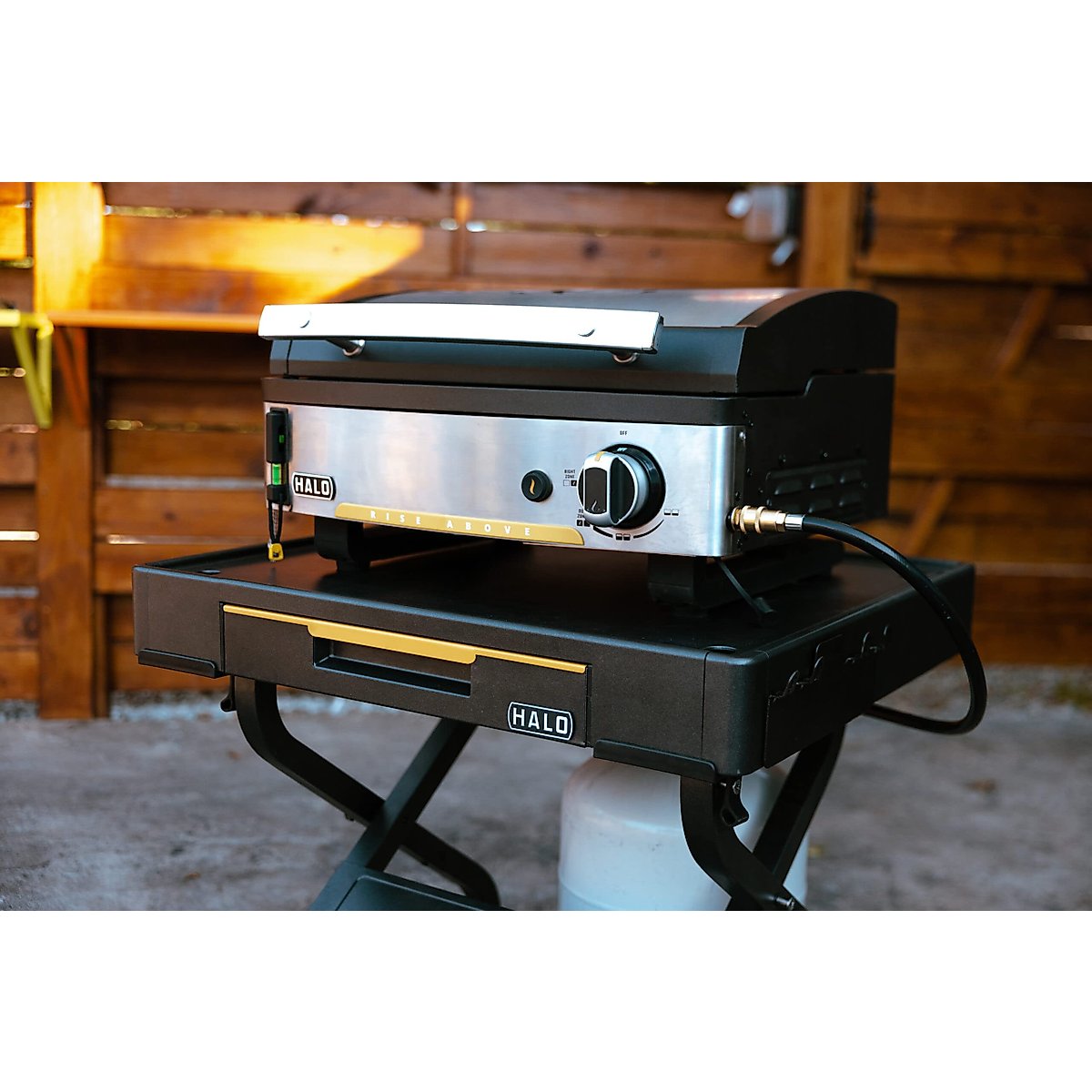 HALO Elite Griddle Propane Gas, 20.7''×13.2''(273sq.in) Cooking Surface with Wind Proof Design and Dual Burner, XL Rear Grease Container, a Bubble Leveler (1 Burner)
