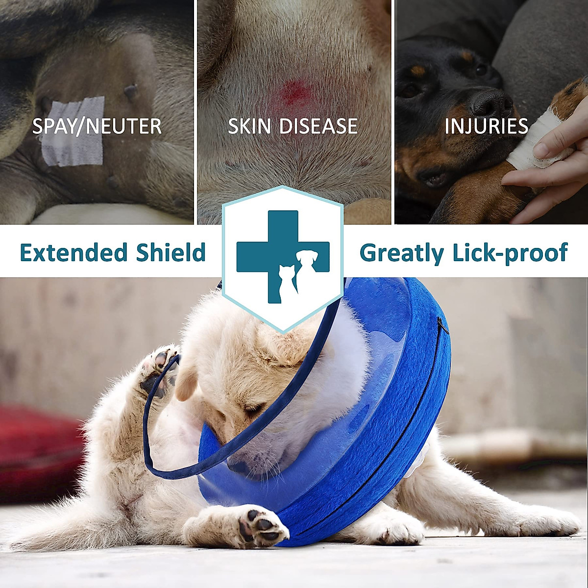 Zeaxuie Soft Inflatable Dog Cone Collar for Dogs After Surgery with Enhanced Anti-Licking for Unrestricted in Daily Life, Pack of One, Blue (Size 2)