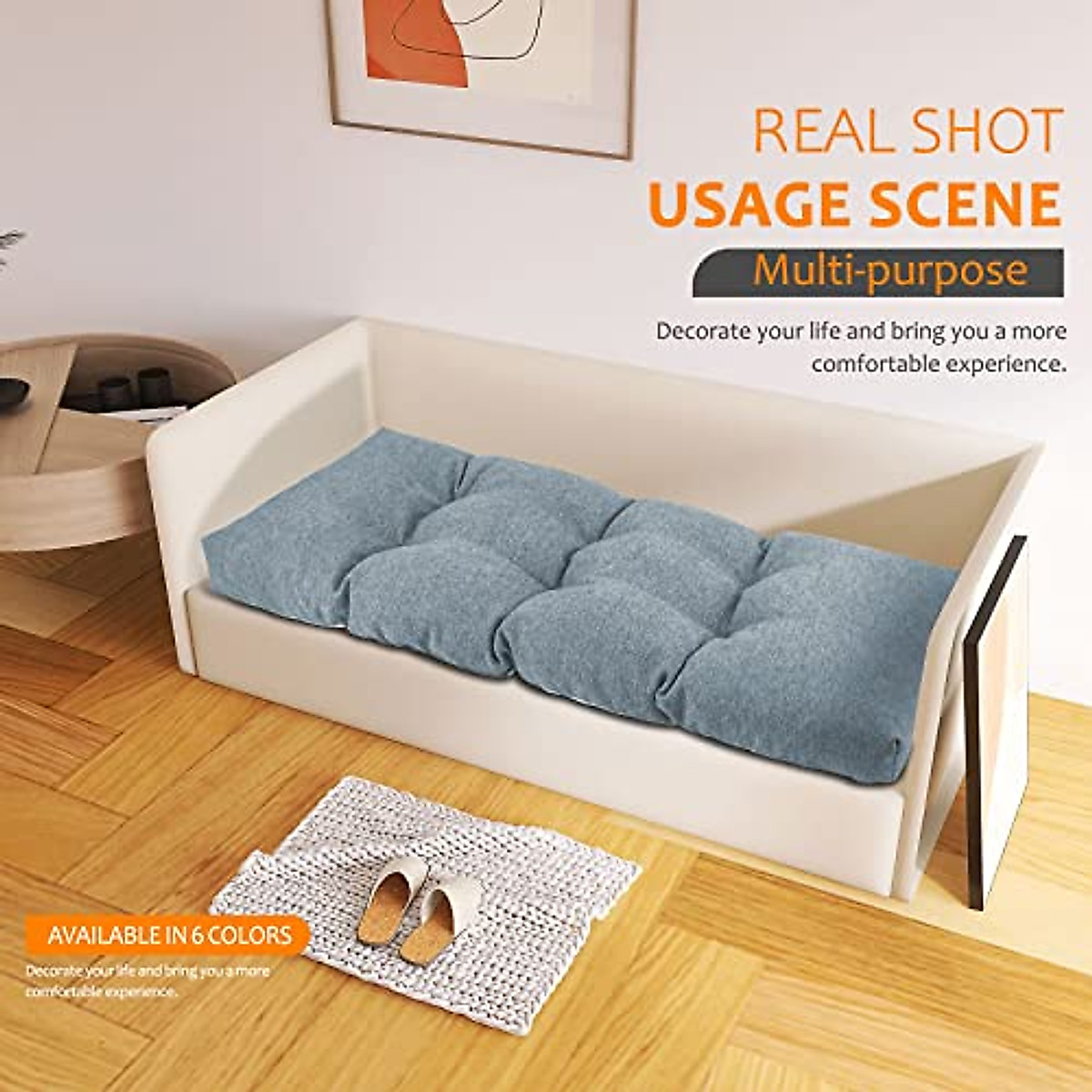 RULAER Indoor/Outdoor Tufted Bench Cushion 36x14'' for Patio Furniture Soft Comfortable Window Seat Cushions for Multi-Scene Durable Non-Slip Washable Garden Patio Swing Furniture Pads,Grey