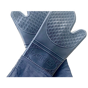 Extra Long Silicone Oven Mitts - Silicone Mitts, Heat Resistant Mitts, Non-Slip Professional Cooking Mitts, Kitchen Potholders and Oven Mitts, Heat Resistant Grill Gloves, Oven Mitts (Black, X-Long)