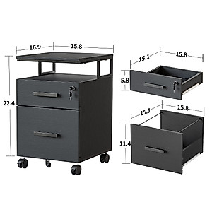 FEZIBO 2-Drawer Mobile File Cabinet, Wood Rolling Filing Cabinet for A4/Letter Size, Printer Stand, Storage Cabinet for Home Office, Rustic Brown