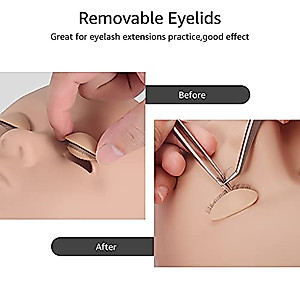 Embagol Lash Mannequin Head With 2 Pairs Replacement Eyelids For Eyelash Extension Removable Realistic Eyelids Makeup Lash Extension Training Practice Beginner Friendly Soft Silicone Lash Accessories