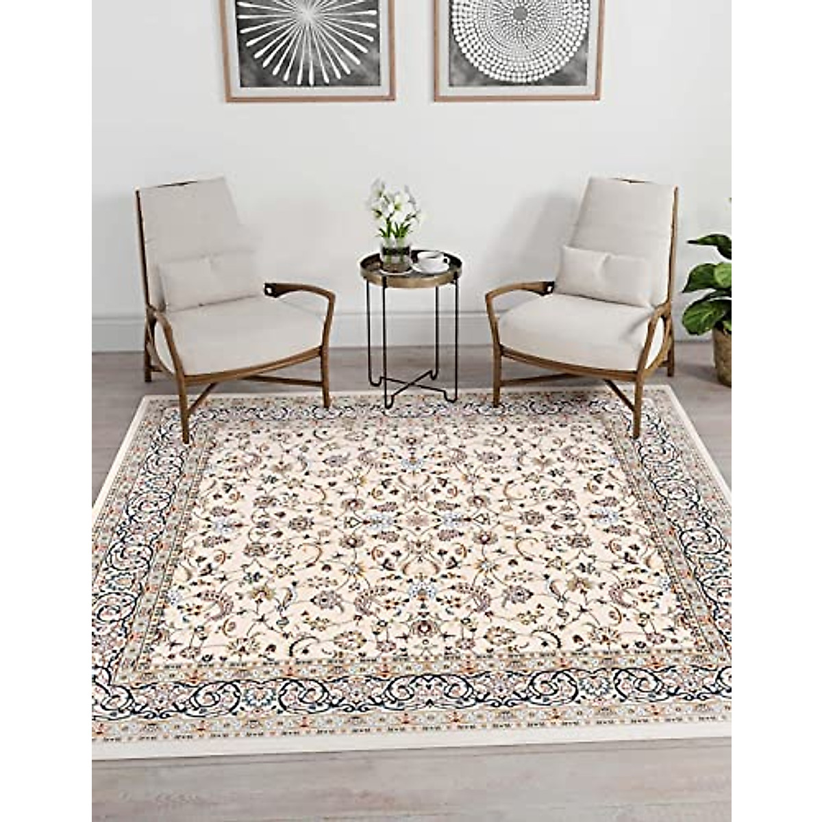 Unique Loom Narenj Collection Area Rug - Leeds (10' Square, Ivory/Blue)