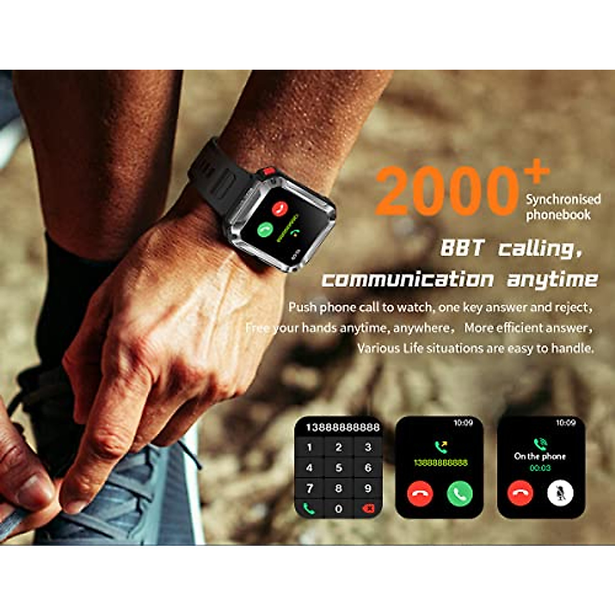 Smart Watch with Earbuds, 3 in 1 Bluetooth Smart Watch for Android iPhone, Military Fitness Tracker Watch, Tracker with Blood Oxygen Heart Rate Sleep Monitor, Long Time Standby Sports Smart Watch