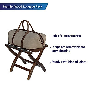 CSL Premier Wood Luggage Rack for Hotel Guest Room, Bedroom for Suitcases, Bags, Foldable for Easy Storage, Dark Brown Finish
