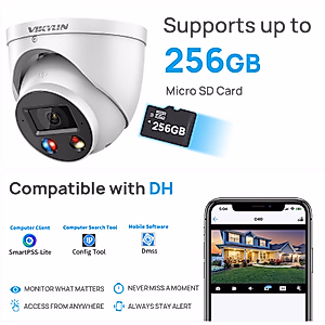 VIKYLIN 8MP IP POE AI Camera, Active Deterrence, 4K @30fps 98ft Night Color Vision F1.0,Vehicle & Human Detection, 2-Way Audio,SD(256GB),IP67 Security Wizsense Outdoor Turret Camera(GK3849)