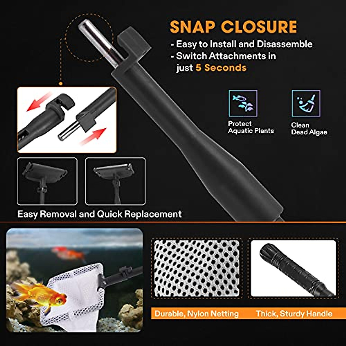 VIVOSUN 6-in-1 Aquarium Cleaning Tools, Adjustable Fish Tank Clean Kit with Long Telescopic Handle