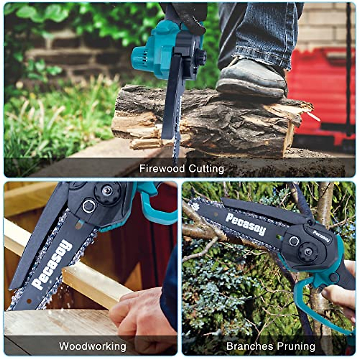 Electric Chainsaw Cordless Mini Saw 6 Inch Battery Powered Chainsaw Rechargeable Small Power Saws Arborist Hand Chain Saw for Wood Pruning, w/ 2 Lithium Batteries & 2 Carbide Chains