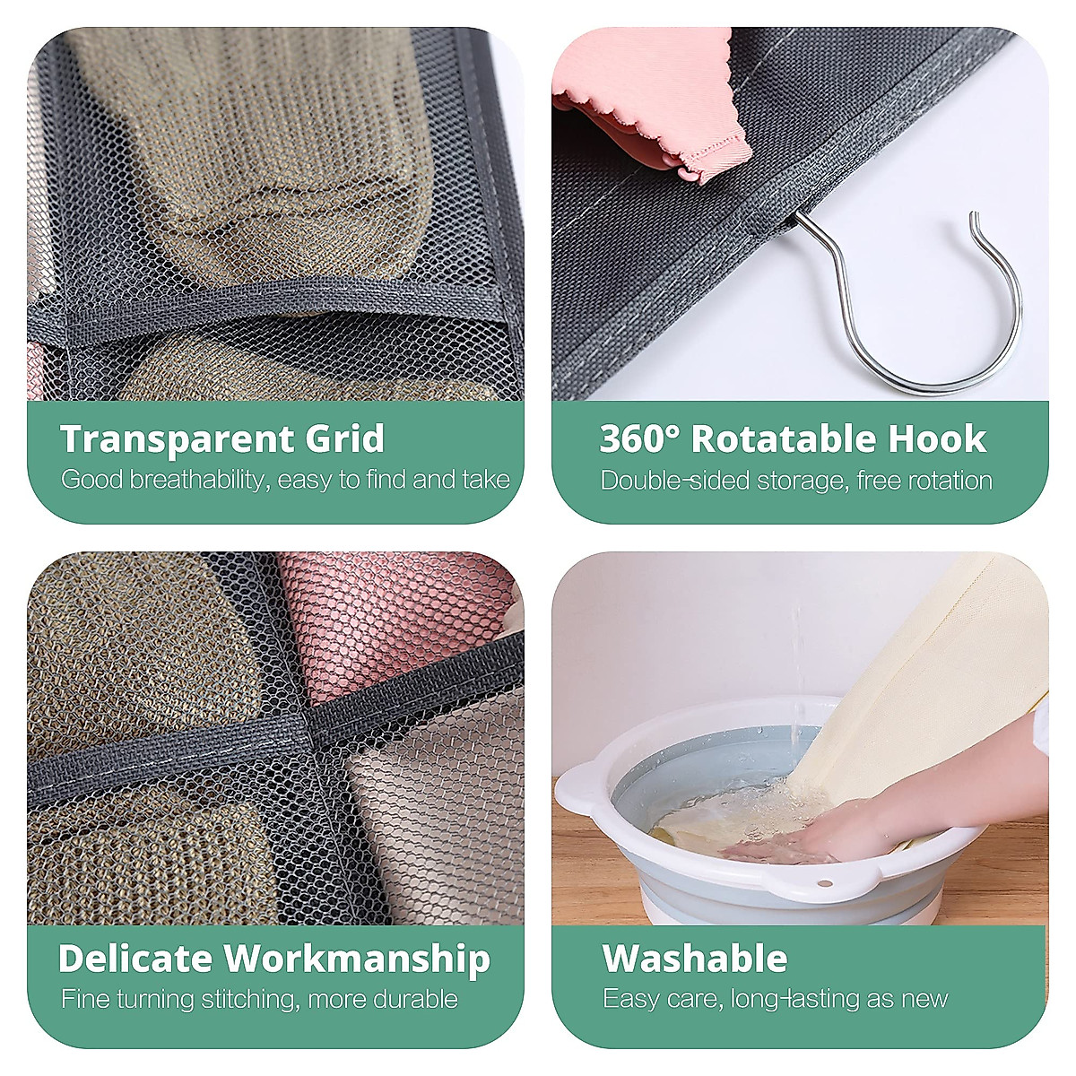 Teatalk Hanging Closet Organizer, Durable Storage with 36 Mesh Pockets and Rotating Metal Hanger, Double-Sided Shelf Wardrobe Bag, Pink (HCO02S36F)