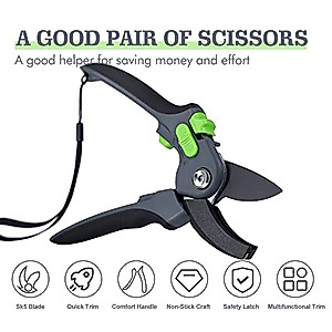 8" Garden Pruning Shears for Thick Branches, Heavy Duty Labor-Saving Clipper Tree Trimmers Secateurs with adjustable Size for Small&Big Hands, Hand Pruner, Bonsai Cutters with Shockproof Cushion