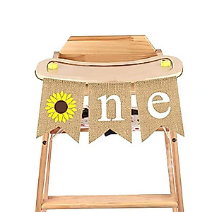 Rainlemon Jute Burlap Sunflower One High Chair Banner Baby Girl 1st Birthday Party Highchair Decoration